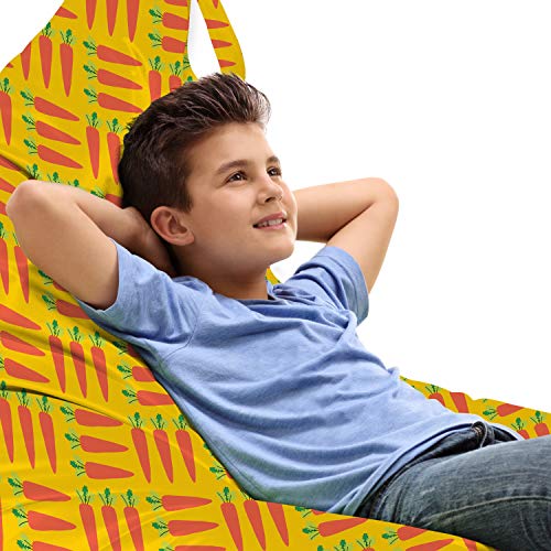 Ambesonne Fruit Lounger Chair Bag, Cartoon Carrots Images in Triplet Design Healthy Vegetable Foods Natural Art, High Capacity Storage with Handle Container, Lounger Size, Coral Earth Yellow