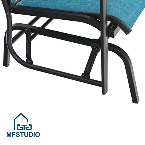 MFSTUDIO 2 Seats Outdoor Patio Swing Glider with Higher Backrest,Double Rocking Loveseat Chair with Comfortable Sling Mesh Fabric, Steel Frame,Blue