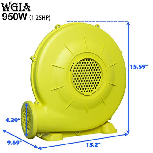 WGIA 950w(1.25HP) Blower for Inflatable Bounce House, Commercial Electric Pump Fan for Inflatable Water Slides & Screen Movie, Quick Blow Up, Air Blower for Inflatables（UL Certification）