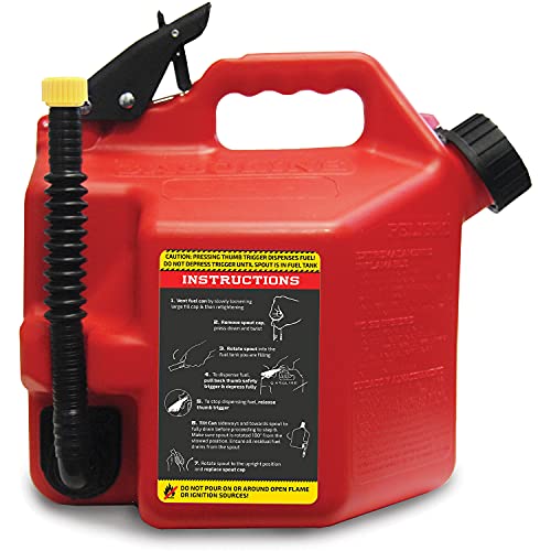 SureCan 2 Gallon Self Venting Gasoline Fuel Can Container with 180 Degree Rotating Nozzle, Thumb Trigger Flow Control, & Child Safe Fill Cap, Red