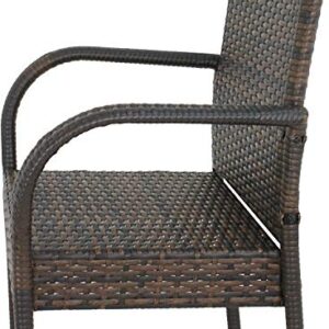 Oteymart Set of 2 Outdoor Wicker Rattan Bar Stool with Armrest Footrest Outdoor Patio Furniture Barstool Chairs All Weather UV Resistant Club Chair Patio Dining Chairs, Brown