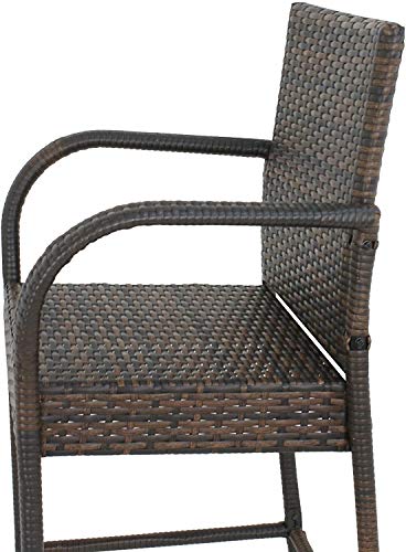 Oteymart Set of 2 Outdoor Wicker Rattan Bar Stool with Armrest Footrest Outdoor Patio Furniture Barstool Chairs All Weather UV Resistant Club Chair Patio Dining Chairs, Brown