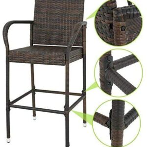 Oteymart Set of 2 Outdoor Wicker Rattan Bar Stool with Armrest Footrest Outdoor Patio Furniture Barstool Chairs All Weather UV Resistant Club Chair Patio Dining Chairs, Brown