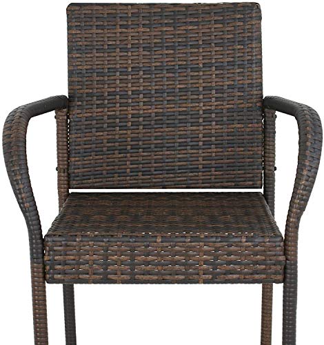 Oteymart Set of 2 Outdoor Wicker Rattan Bar Stool with Armrest Footrest Outdoor Patio Furniture Barstool Chairs All Weather UV Resistant Club Chair Patio Dining Chairs, Brown