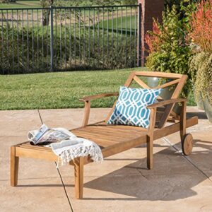 christopher knight home perla outdoor acacia wood chaise lounge, teak finish