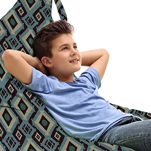 Ambesonne Ethnic Lounger Chair Bag, African Culture Style Funky Folk Geometric Hand Drawn Quirky Design, High Capacity Storage with Handle Container, Lounger Size, Cadet Blue and Dark Brown