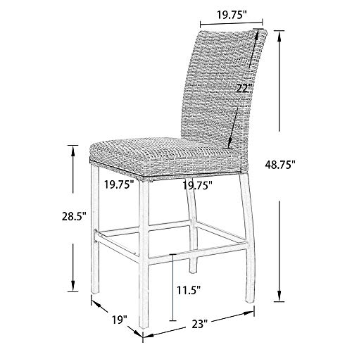 Iwicker Patio PE Wicker Height Bar Chairs, Outdoor Heavy-Duty Steel Frame Rattan Bar Stools with Padded Quick Dry Foam and Curved Backrest, Set of 2