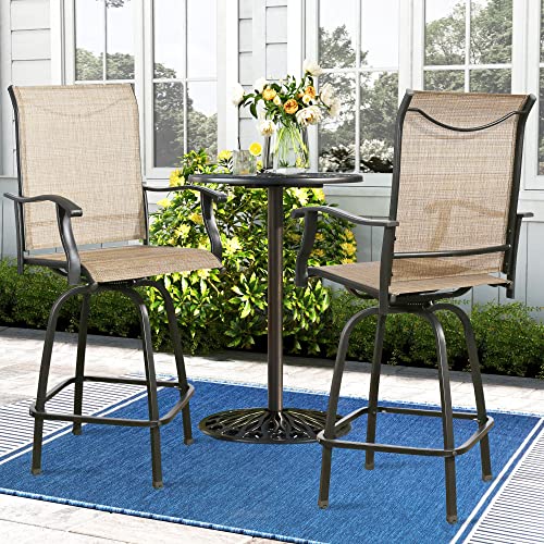 Ulax Furniture Outdoor Swivel Bar Stools Patio Sling Bar Chairs, Set of 2