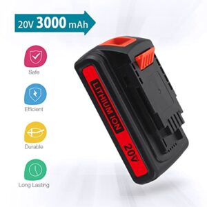 2 Packs 20V Replacement Battery and Charger for Black and Decker 20v Max 3.0Ah,LBXR20 LB20 LBX20 LBX4020 Extended Run Time Cordless Power Tools Series,with 16V/20V Multiple Volt Output Battery Charger