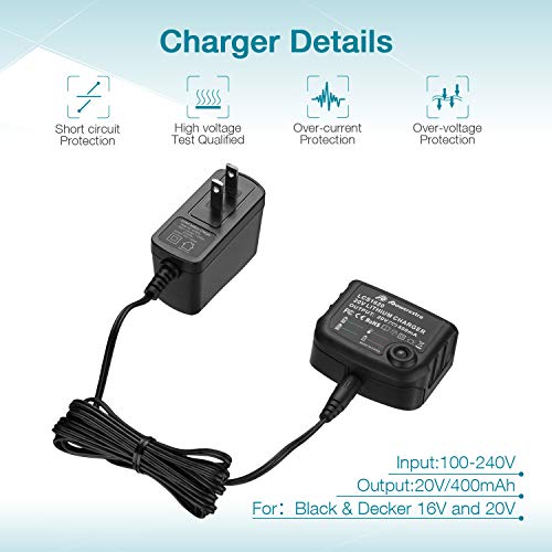 2 Packs 20V Replacement Battery and Charger for Black and Decker 20v Max 3.0Ah,LBXR20 LB20 LBX20 LBX4020 Extended Run Time Cordless Power Tools Series,with 16V/20V Multiple Volt Output Battery Charger