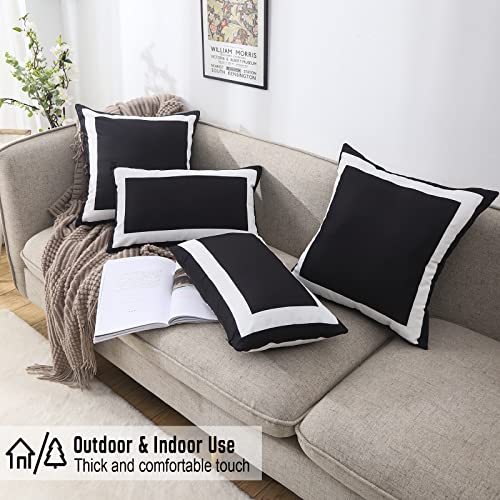 JOJOGOGO Black Outdoor Lumbar Pillow Covers 12x20 Waterproof Set of 2 Black and White Rectangle Outdoor Lumbar Pillows for Porch Swing Garden Bench and Patio Furniture