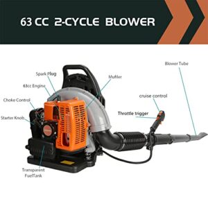 YOZUMD 1 Set Backpack Gas Powered Leaf Blower, 2-Stroke Engine 63 Cubic Centimeter Electric Leaf Blower,Lightweight Low Noise Handheld Leaf Blower for Blowing Leaf Orange