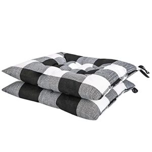 2 pcs Chair Cushions 45 x 45 cm with Ties - Buffalo Black Checks - Cotton Fabric, Rich Square Seat Cushions with Thick Fiber Filling, Large Size for Dining, Outdoor, Patio, Chair (Black Buffalo Check)