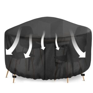 VGYUE Round Patio Furniture Covers, 100% Waterproof UV Resistant Anti-Fading Outdoor Furniture Table Chair Cover, Heavy Duty 600D Fire Pit Cover, 62" DIAx28 H, Black