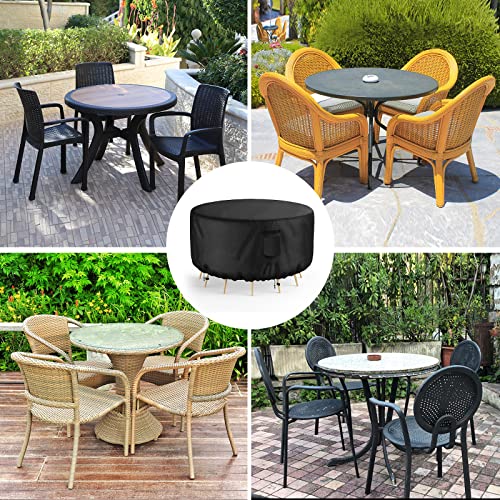 VGYUE Round Patio Furniture Covers, 100% Waterproof UV Resistant Anti-Fading Outdoor Furniture Table Chair Cover, Heavy Duty 600D Fire Pit Cover, 62" DIAx28 H, Black