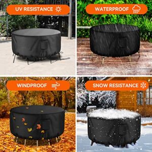 VGYUE Round Patio Furniture Covers, 100% Waterproof UV Resistant Anti-Fading Outdoor Furniture Table Chair Cover, Heavy Duty 600D Fire Pit Cover, 62" DIAx28 H, Black