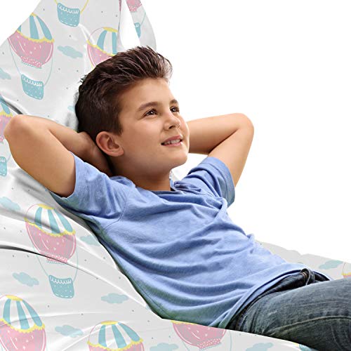 Ambesonne Pastel Lounger Chair Bag, Childhood Memories Themed Along Retro Aircraft at Sky Flying High Adventure, High Capacity Storage with Handle Container, Lounger Size, Pale Blue and Blush