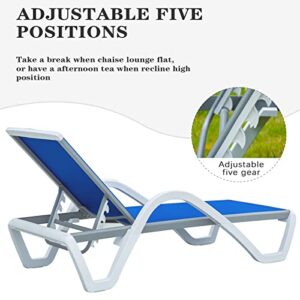 domi outdoor living Adjustable Chaise Lounge Aluminum Outdoor Patio Lounge Chair with Armrest All Weather Five-Position Recliner Chair for Patio,Pool,Beach,Yard w/Table(Blue)