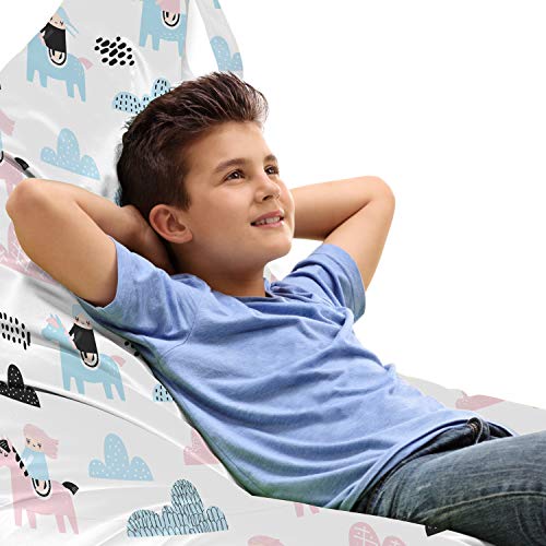 Ambesonne Cartoon Lounger Chair Bag, Little Girl on Pony Along Clouds Mountains Sky Raindrops Doodle Theme, High Capacity Storage with Handle Container, Lounger Size, Pale Blue Rose White