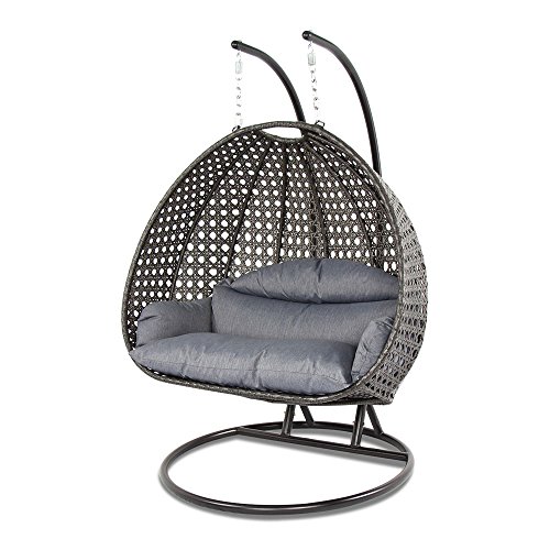 Island Gale® Luxury 2 Person Outdoor, Patio, Hanging Wicker Swing Chair (X-Large-Plus, Charcoal Rattan/Charcoal Cushion)