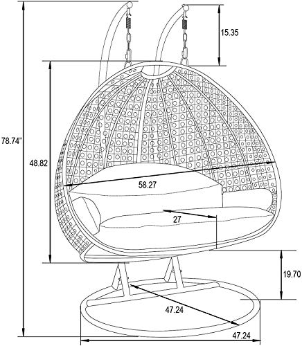 Island Gale® Luxury 2 Person Outdoor, Patio, Hanging Wicker Swing Chair (X-Large-Plus, Charcoal Rattan/Charcoal Cushion)