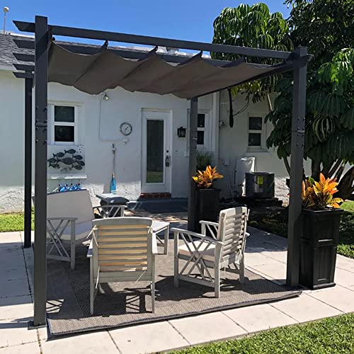 PURPLE LEAF 10'x10' Outdoor Retractable Pergola with Sun Shade Canopy Patio Metal Shelter for Porch Beach Pavilion Grill Gazebo Modern Backyard Grape Trellis Pergola, Gray