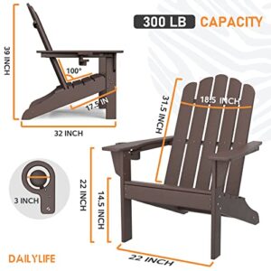 DAILYLIFE Adirondack Chair, Plastic All-Weather Resistant Outdoor Chairs with Cup Holder for Patio, Porch, Garden, Poolfront, Balcony, Firepit Backyard & Lawn Furniture Seating Grayish Brown