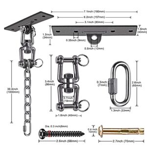 Dolibest Hanging Kits Hammock Chair Hardware, Heavy Duty Swing Hanger with Chain for Indoor Outdoor Playground Hanging Hammock Chair Punching Bags, 4 Screws, 600 LB Capacity, 3.28ft, 360° Rotation