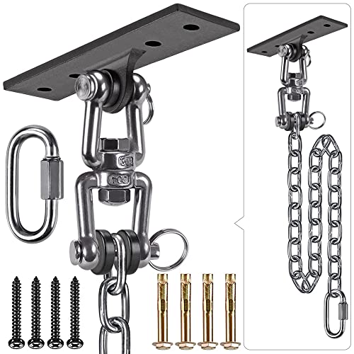 Dolibest Hanging Kits Hammock Chair Hardware, Heavy Duty Swing Hanger with Chain for Indoor Outdoor Playground Hanging Hammock Chair Punching Bags, 4 Screws, 600 LB Capacity, 3.28ft, 360° Rotation