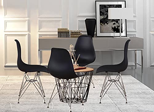 NC Set of 4 Modern Design Dining Chair with Chrome Metal Legs, Nordic Style Exquisite Design Chair for Living Room, Office, Study, Bedroom, Black