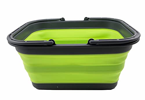 SAMMART 12L (3.17Gallon) Set of 2 Collapsible Tub with Handle - Portable Outdoor Picnic Basket/Crater - Foldable Shopping Bag - Space Saving Storage Container (Grass Green + Cerulean)