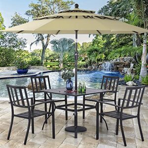 PHI VILLA Patio Dining Chairs, 300Lbs Stackable Wrought Outdoor Metal Dining Chairs with Armrest for Outdoor Kitchen Garden, Backyard - 4 Pack