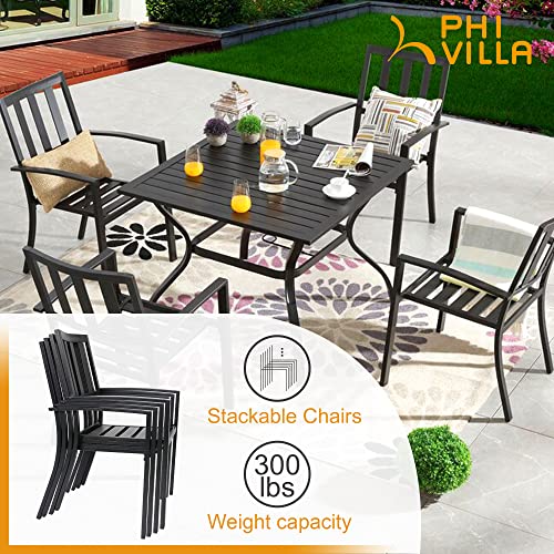 PHI VILLA Patio Dining Chairs, 300Lbs Stackable Wrought Outdoor Metal Dining Chairs with Armrest for Outdoor Kitchen Garden, Backyard - 4 Pack