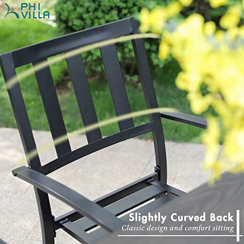 PHI VILLA Patio Dining Chairs, 300Lbs Stackable Wrought Outdoor Metal Dining Chairs with Armrest for Outdoor Kitchen Garden, Backyard - 4 Pack