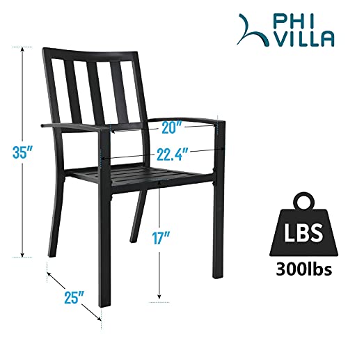 PHI VILLA Patio Dining Chairs, 300Lbs Stackable Wrought Outdoor Metal Dining Chairs with Armrest for Outdoor Kitchen Garden, Backyard - 4 Pack