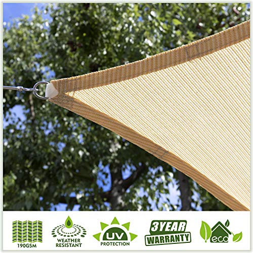 ColourTree 20' x 20' x 20' Beige Sun Shade Sail Triangle Canopy – UV Resistant Heavy Duty Commercial Grade Outdoor Patio Carport (Custom Size Available)