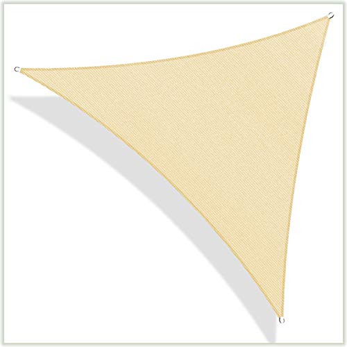 ColourTree 20' x 20' x 20' Beige Sun Shade Sail Triangle Canopy – UV Resistant Heavy Duty Commercial Grade Outdoor Patio Carport (Custom Size Available)