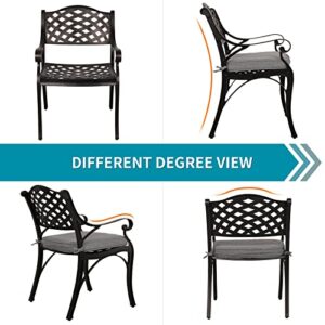 Verano Garden Outdoor Dining Chair Set of 2, Outside Chairs with Arms, All-Weather Cast Aluminum Patio Chair with Cushion, Antique Bronze