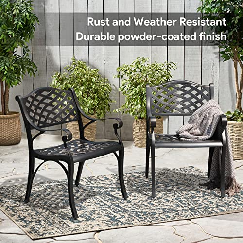 Verano Garden Outdoor Dining Chair Set of 2, Outside Chairs with Arms, All-Weather Cast Aluminum Patio Chair with Cushion, Antique Bronze