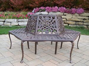 oakland living tea rose cast aluminum tree bench, antique bronze