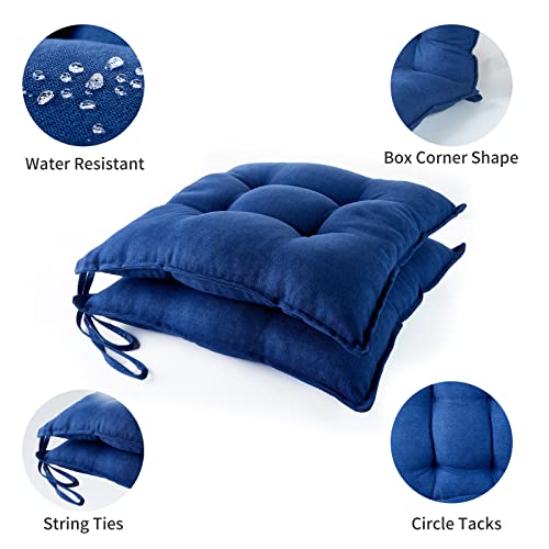 INRLKIT 2 Pieces Patio Cushions, Indoor/Outdoor Chair Seat Pads, Breathable Dining Chairs Seat Cushion for Dining Chairs, Filled Pearl Cotton with Straps, 19x19x4 Inch, Dark Blue