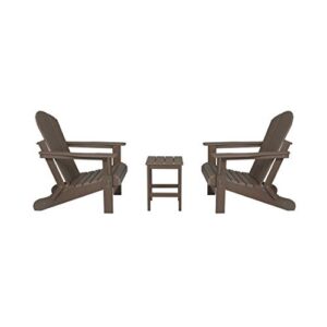 WestinTrends Malibu 3-Pieces Adirondack Chairs Set with Side Table, All Weather Outdoor Seating Plastic Patio Lawn Chair Folding for Outside Porch Deck Backyard, Dark Brown