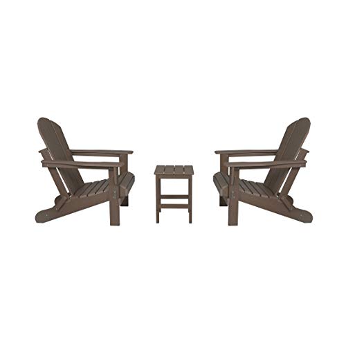 WestinTrends Malibu 3-Pieces Adirondack Chairs Set with Side Table, All Weather Outdoor Seating Plastic Patio Lawn Chair Folding for Outside Porch Deck Backyard, Dark Brown