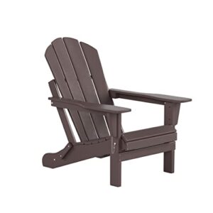 WestinTrends Malibu 3-Pieces Adirondack Chairs Set with Side Table, All Weather Outdoor Seating Plastic Patio Lawn Chair Folding for Outside Porch Deck Backyard, Dark Brown