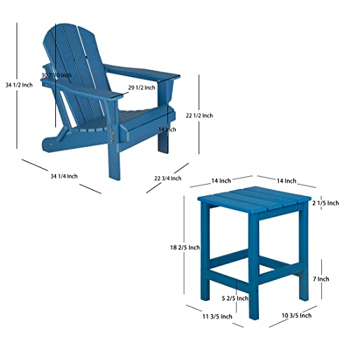 WestinTrends Malibu 3-Pieces Adirondack Chairs Set with Side Table, All Weather Outdoor Seating Plastic Patio Lawn Chair Folding for Outside Porch Deck Backyard, Dark Brown