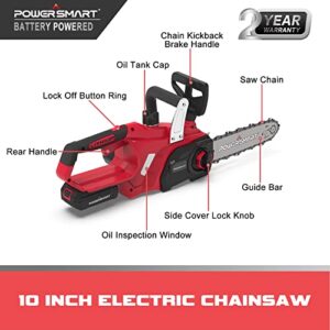 PowerSmart Electric Chainsaw, 20V Cordless Chainsaw With 10 Inch Chain and Bar, Battery Powered chainsaw With 2.0Ah Battery And Fast Charger Included, Power Chain Saws For Wood Cutting