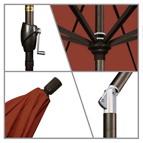 California Umbrella GSPT908117-5407 9' Round Aluminum Market, Crank Lift, Push Button Tilt, Bronze Pole, Sunbrella Henna Patio Umbrella, 9-Feet