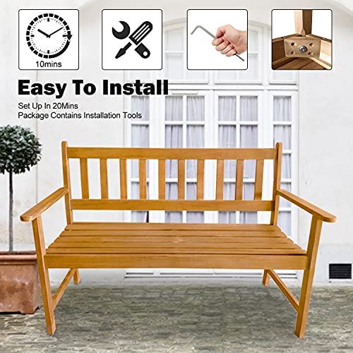 YOYOSO Outdoor Patio Bench Wood Garden Bench Park Bench Acacia Wood for Pool Beach Backyard Balcony Porch Deck Garden Wooden Furniture, Natural Oiled, Best Outdoor Wood Bench (48" W x 22" D x 33" H)