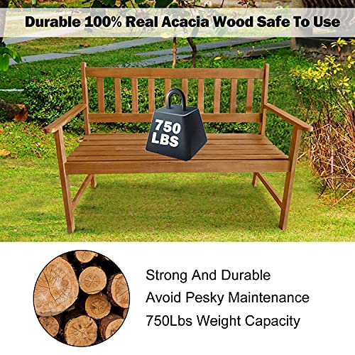 YOYOSO Outdoor Patio Bench Wood Garden Bench Park Bench Acacia Wood for Pool Beach Backyard Balcony Porch Deck Garden Wooden Furniture, Natural Oiled, Best Outdoor Wood Bench (48" W x 22" D x 33" H)