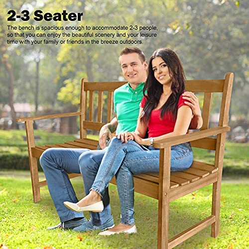 YOYOSO Outdoor Patio Bench Wood Garden Bench Park Bench Acacia Wood for Pool Beach Backyard Balcony Porch Deck Garden Wooden Furniture, Natural Oiled, Best Outdoor Wood Bench (48" W x 22" D x 33" H)